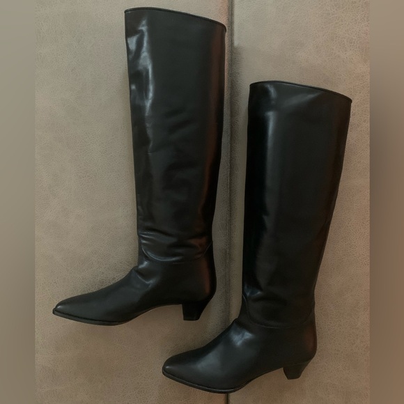 Perry Ellis | Shoes | Perry Ellis Black Leather Knee High Pull Up Boots ...